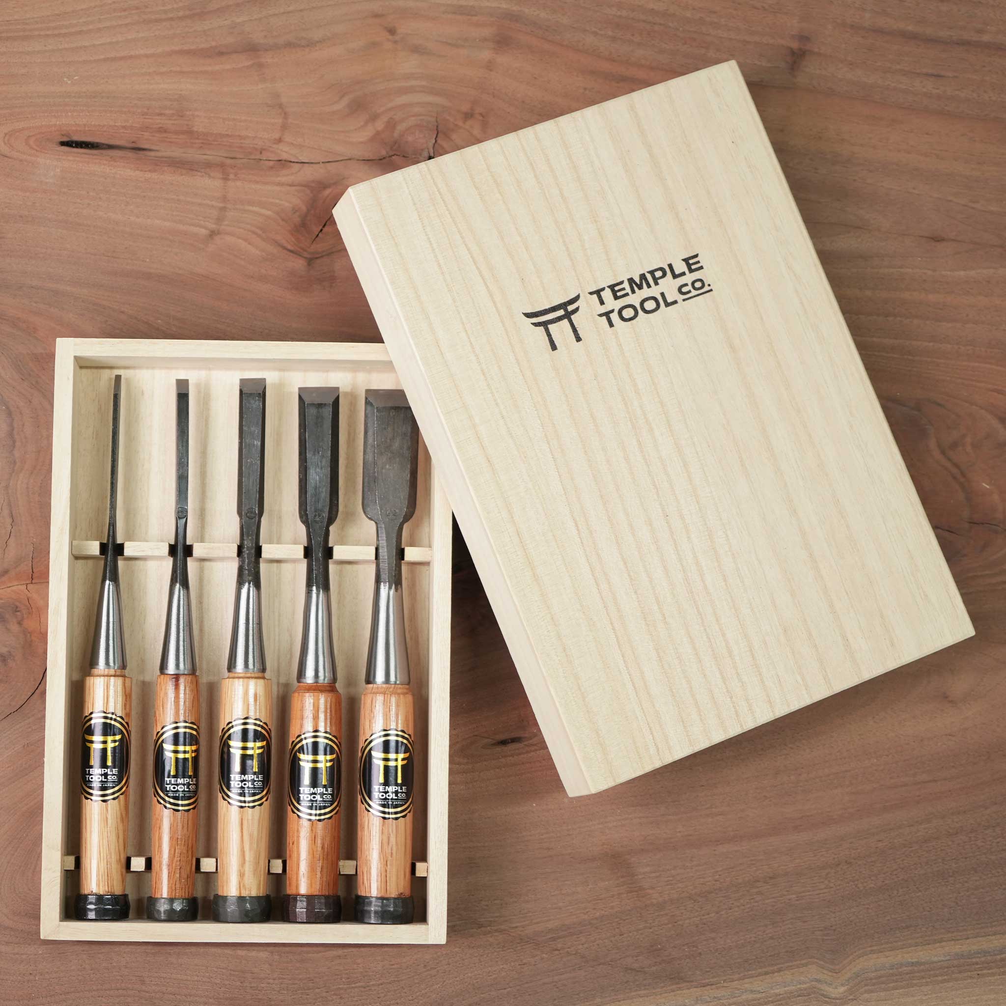 Japanese Bench Chisels Box Set (1", ¾", ½", ¼", ⅛") – Temple Tool Co